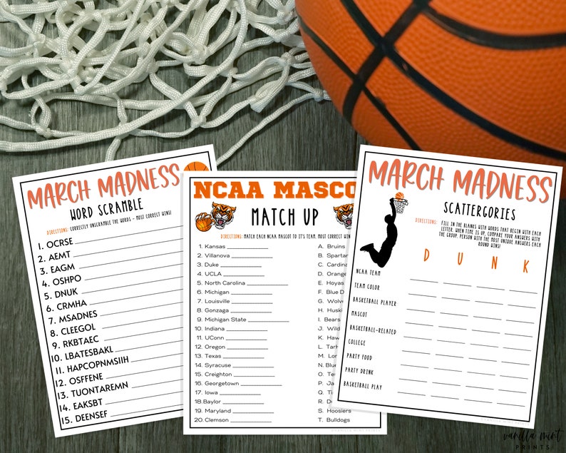 March Madness 10 Game Bundle | Ten Printable March Madness Party Games ...