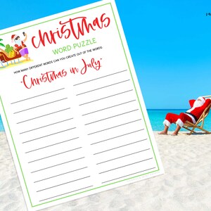 Christmas in July Word Puzzle Party Game | Beach Christmas | Printable ...