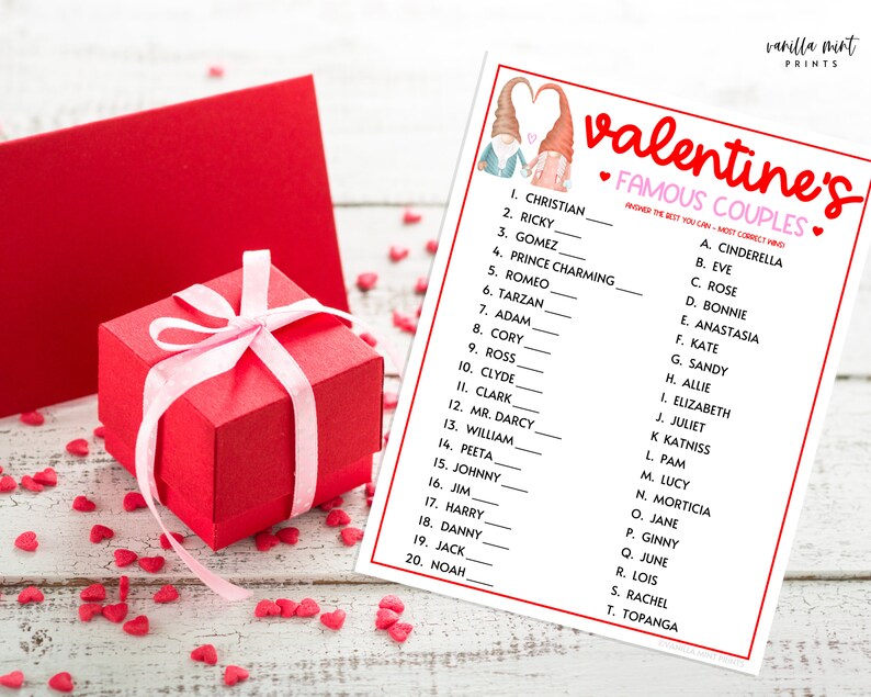 Valentine's Day Famous Couples Match Game Valentine - Etsy