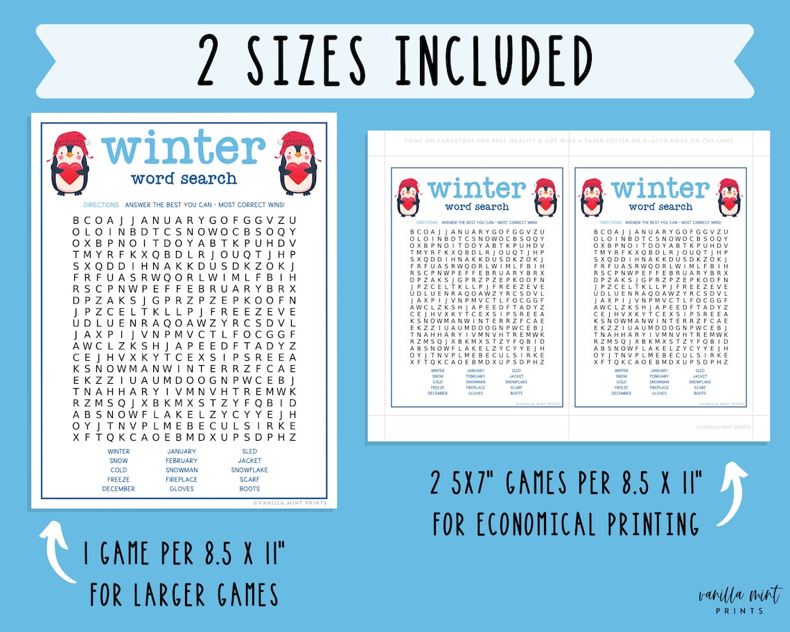 Winter Word Search Game Fun Printable Winter Games | Etsy