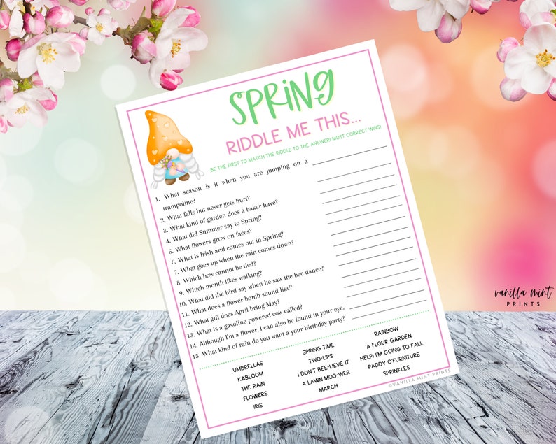 Spring Riddle Me This Game Printable Springtime Games - Etsy