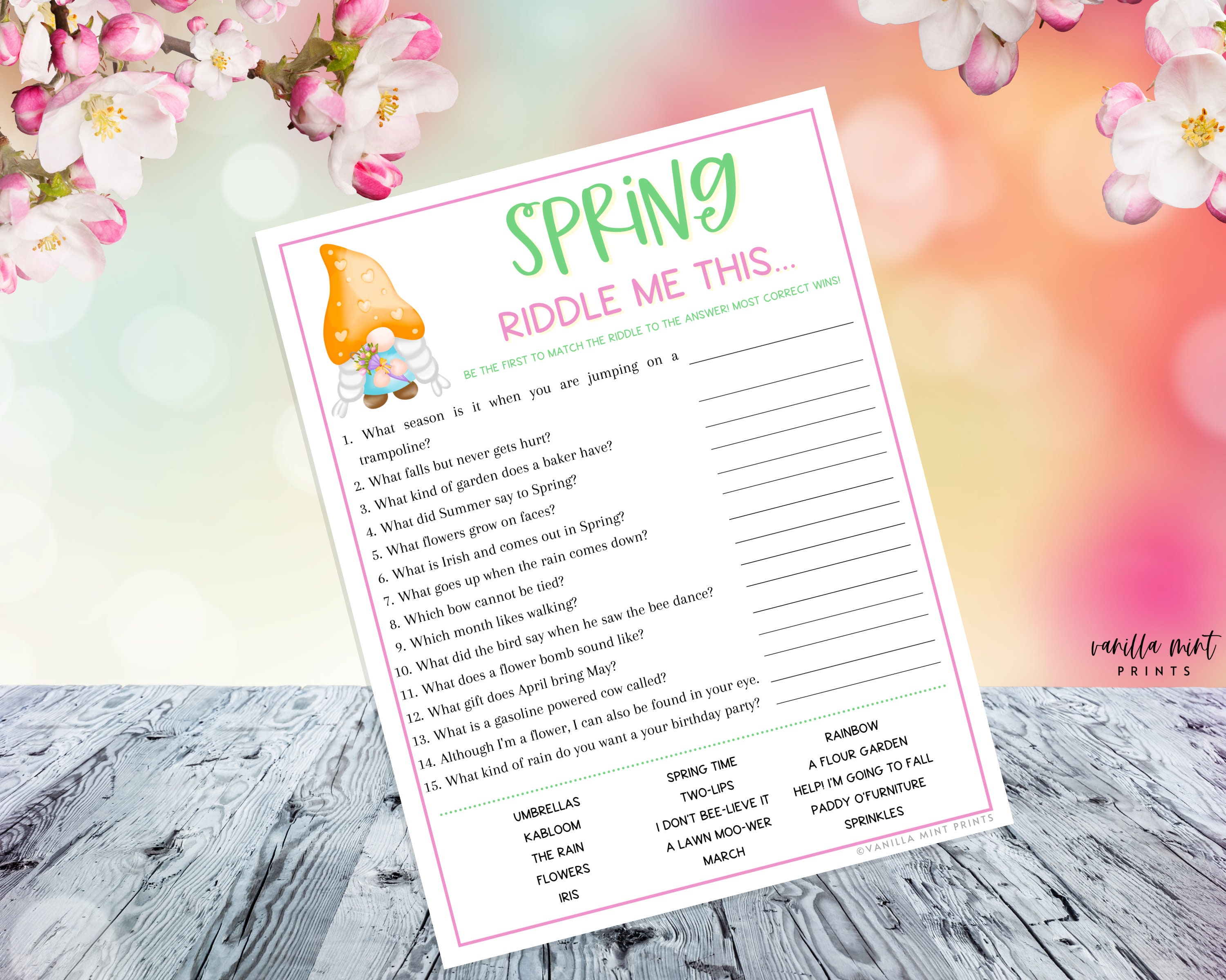 Spring Riddle Me This Game Printable Springtime Games - Etsy UK