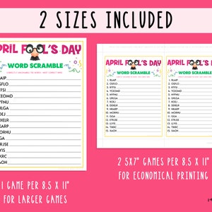 April Fool's Day Word Scramble Game April Fools Party Games Printable ...