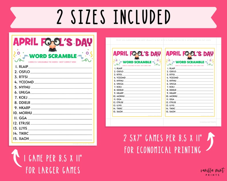 April Fool's Day Word Scramble Game April Fools Party - Etsy