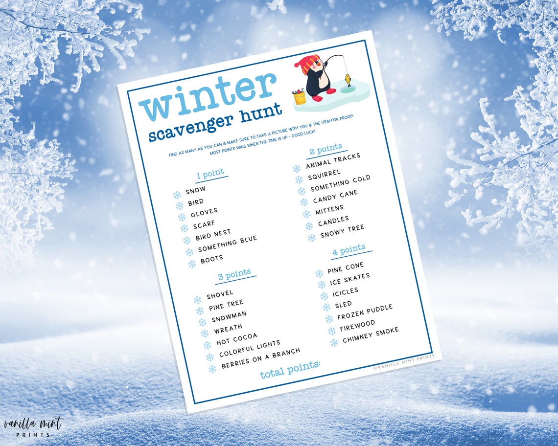 Winter Scavenger Hunt Game Fun Printable Winter Games | Etsy