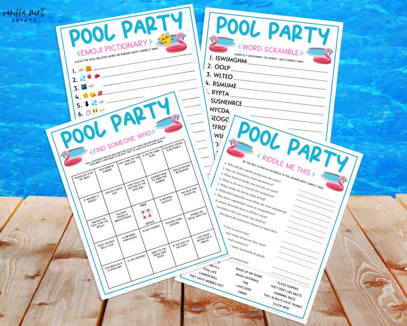 Pool Party 10 Party Game BUNDLE Fun Printable Summertime - Etsy