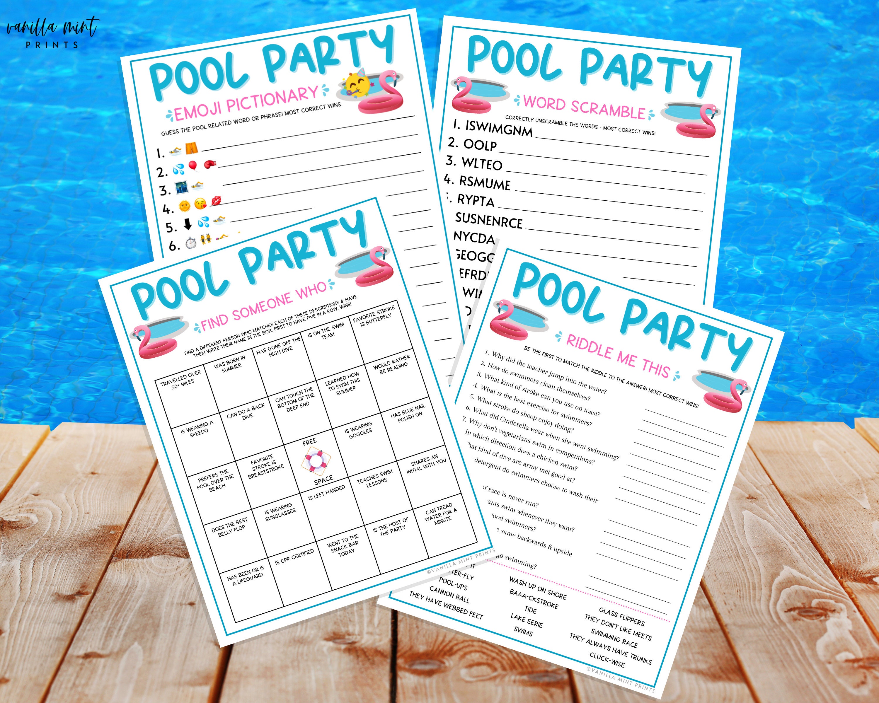 Pool Party 10 Party Game BUNDLE Fun Printable Summertime - Etsy