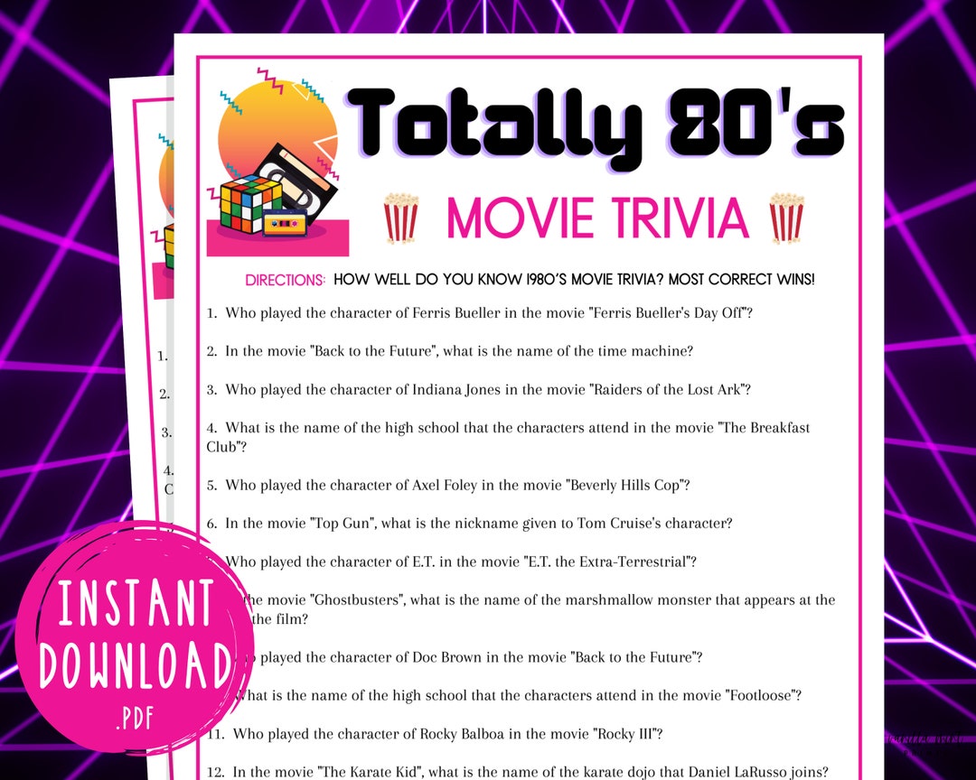 Totally 80's Movie Trivia Party Game | Printable 1980s Game | 40th ...
