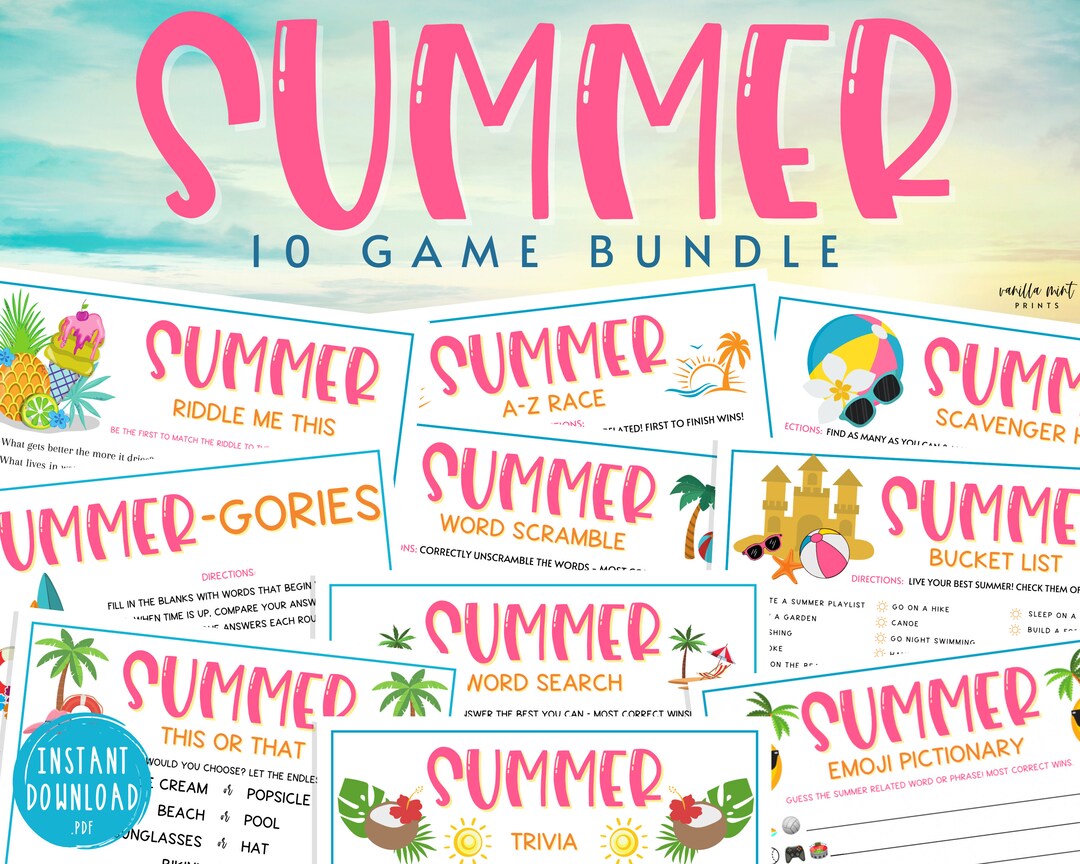 Summer 10 Game BUNDLE | Printable Summertime Games | Party Games PACK ...
