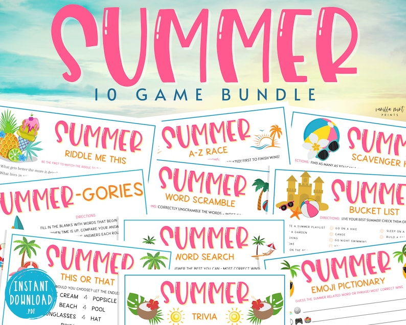 Summer 10 Game BUNDLE | Printable Summertime Games | Party Games PACK ...