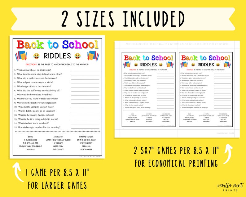 Back to School Game Riddles First Day of School Activities - Etsy