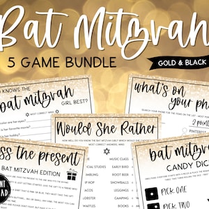 Bat Mitzvah Games | 5 Game BUNDLE | Bat Mitzvah Favors | Birthday Party ...