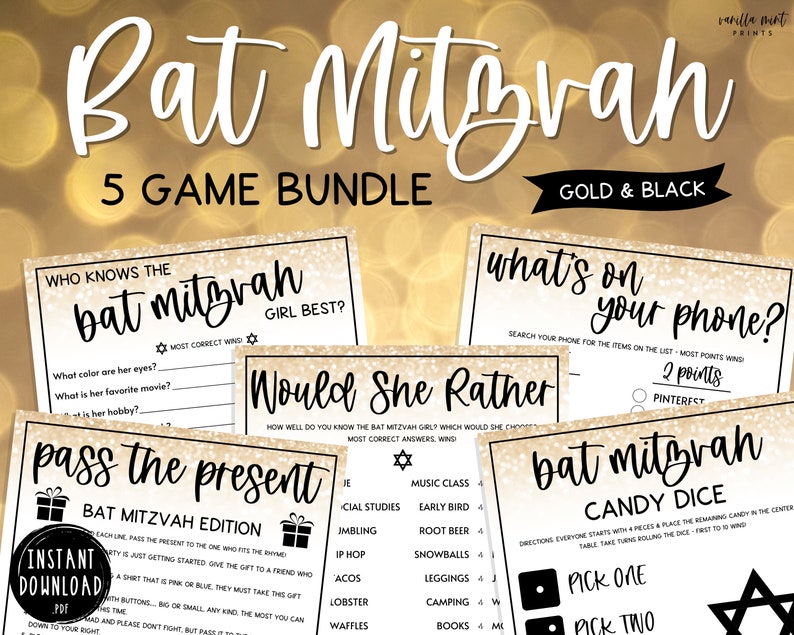 Bat Mitzvah Games 5 Game BUNDLE Bat Mitzvah Favors - Etsy