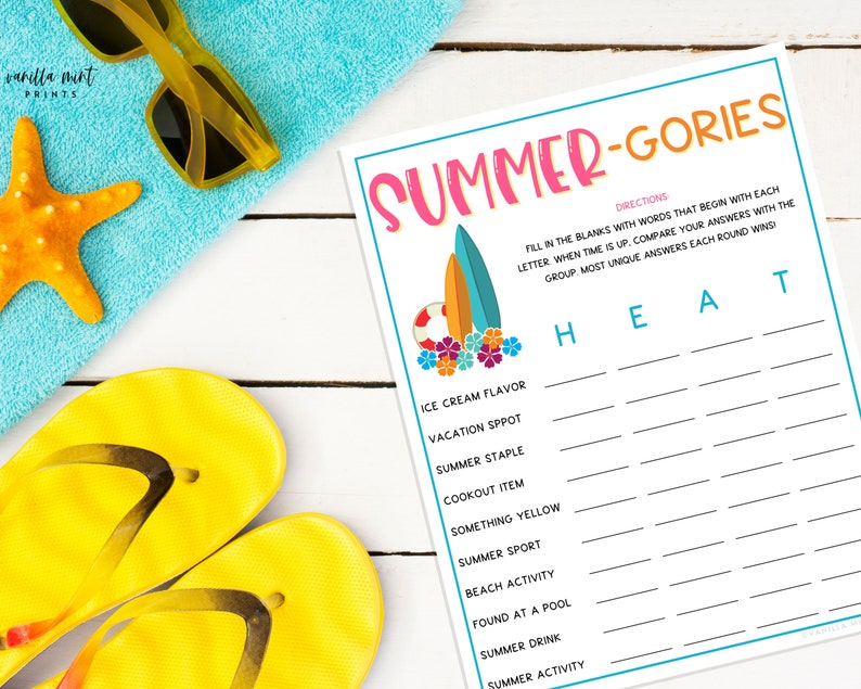 Summer Summer-gories Scattergories Game Printable Summertime - Etsy