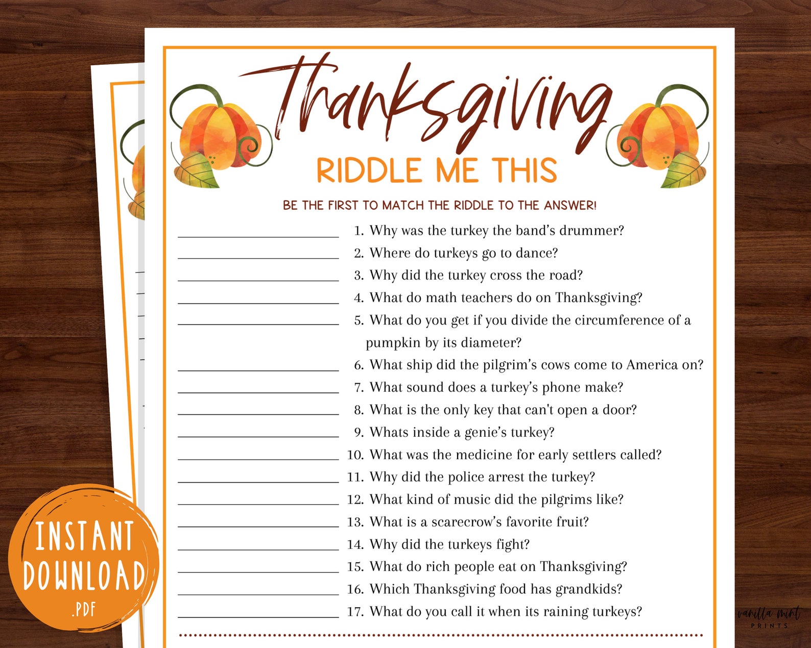 Thanksgiving Riddle Me This Trivia Game | Thanksgiving Printable Games ...