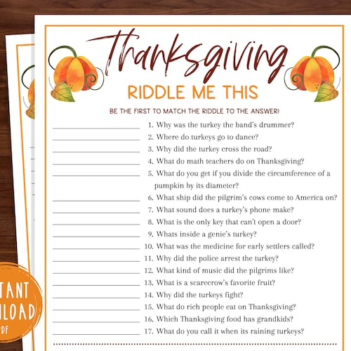 Thanksgiving Riddle Me This Trivia Game Thanksgiving - Etsy