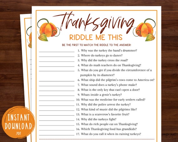 Thanksgiving Riddle Me This Trivia Game Thanksgiving - Etsy Canada