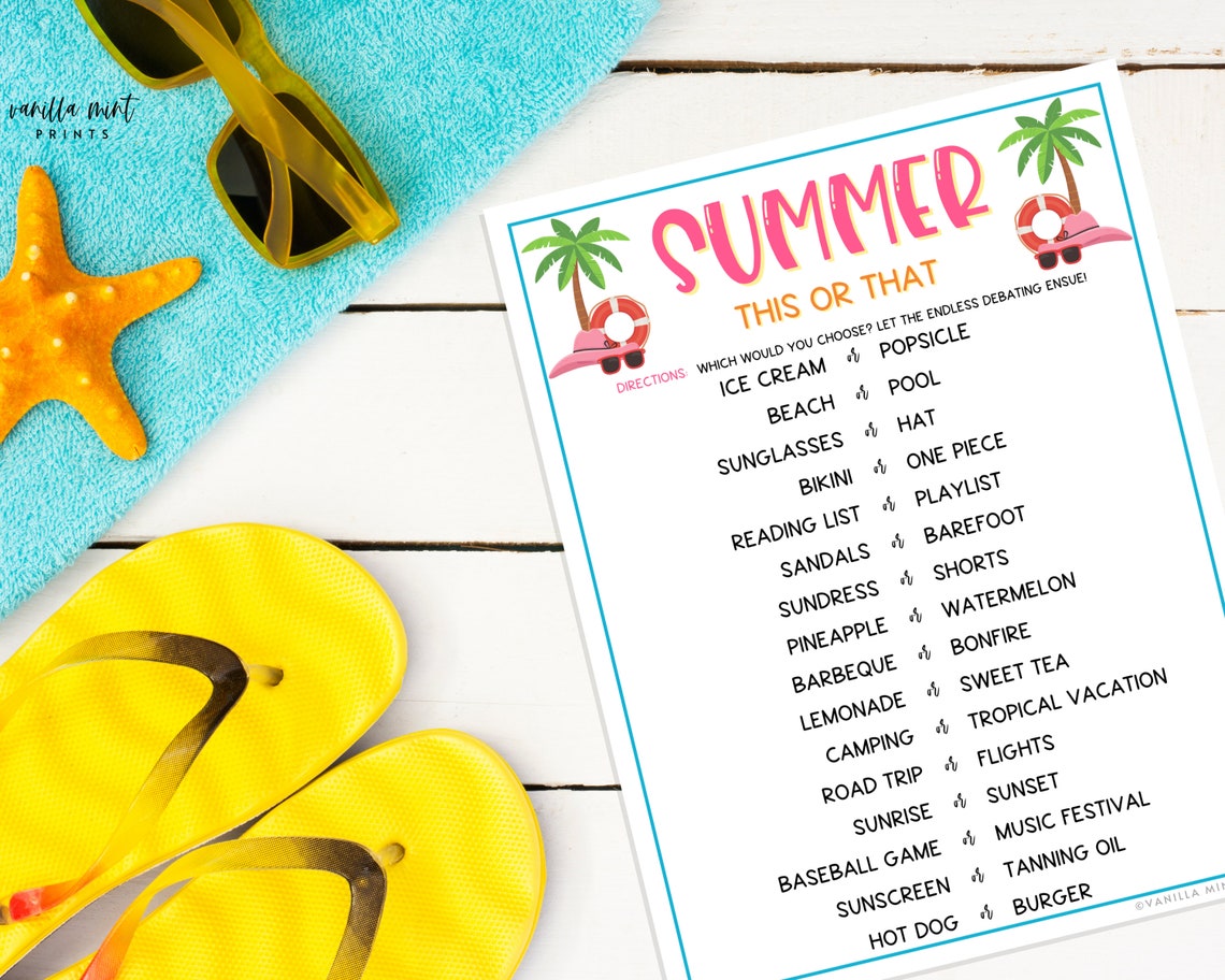 Summer This or That Printable Summertime Games Party Games - Etsy