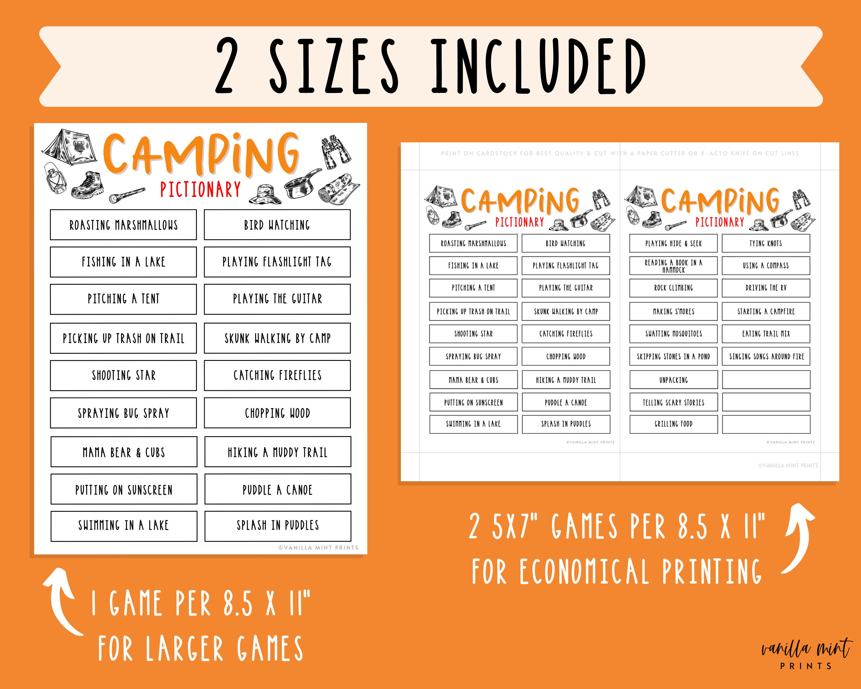 Camping Pictionary 33 Pictionary Ideas Printable Campground - Etsy ...