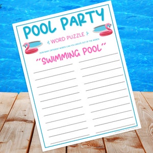 Pool Party Word Puzzle Game | Fun Printable Summertime Party Games ...