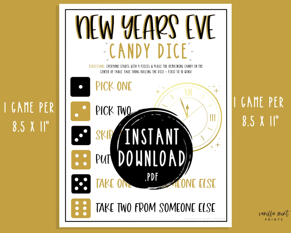 New Years Eve Candy Dice Game New Years Party Games for Kids | Etsy