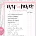 PINK Adult Birthday Party Games Ever or Never Birthday Party Game for ...