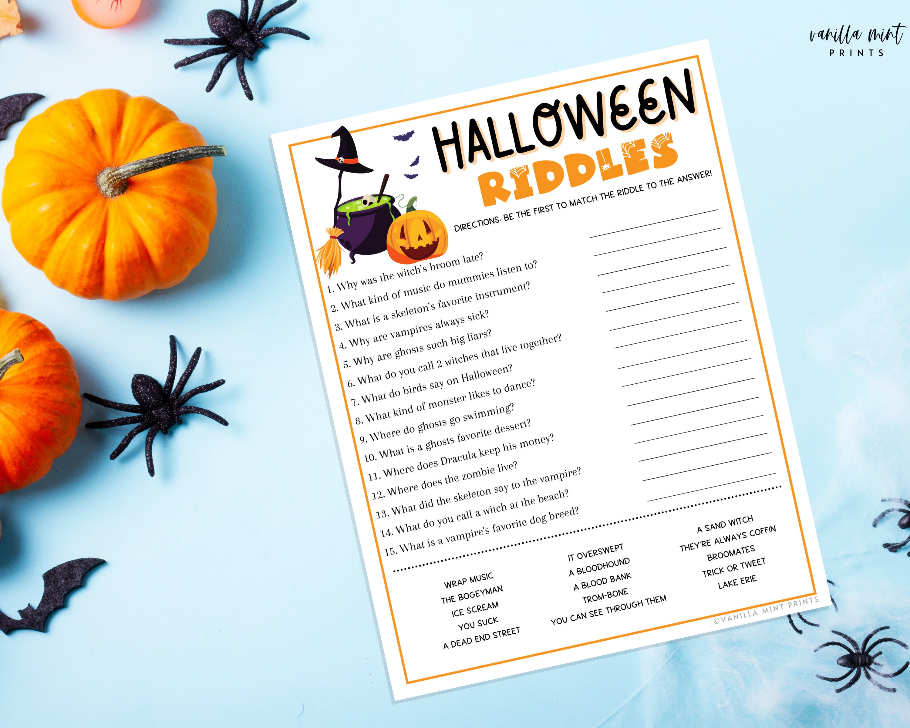 Halloween Riddles Party Game Halloween Games for Kids Fun - Etsy