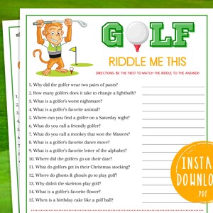 Golf Riddle Me This Game | Printable Golf Team Party Game | Masters ...
