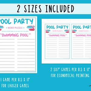 Pool Party Word Puzzle Game | Fun Printable Summertime Party Games ...