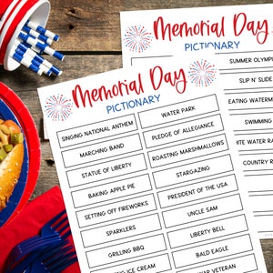Memorial Day Pictionary Game | Printable Memorial Day Party Games ...