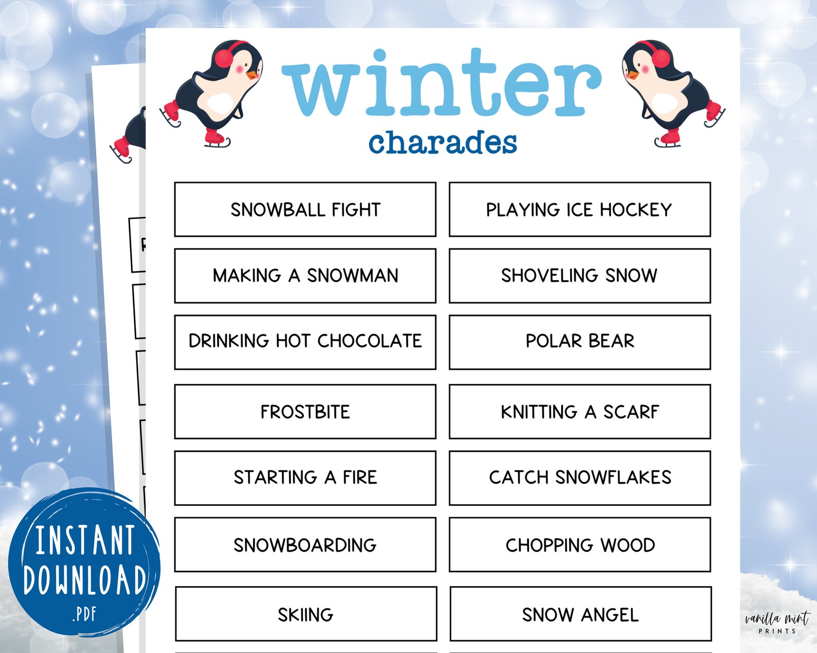 Winter Charades Game | 33 Fun Printable Winter Charades Games ...