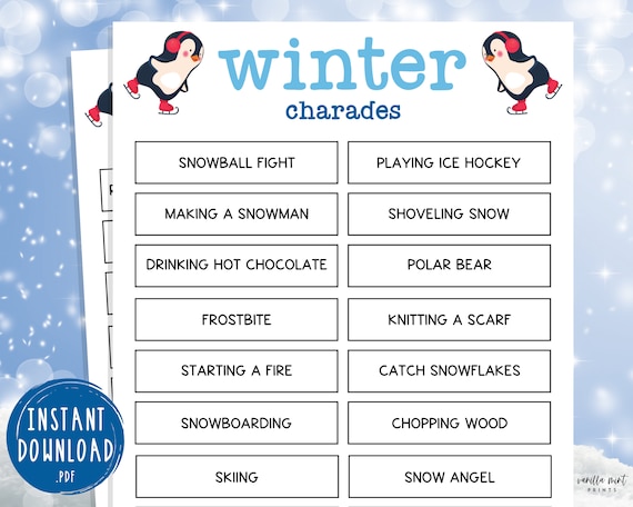 Winter Charades Game 33 Fun Printable Winter Charades Games - Etsy