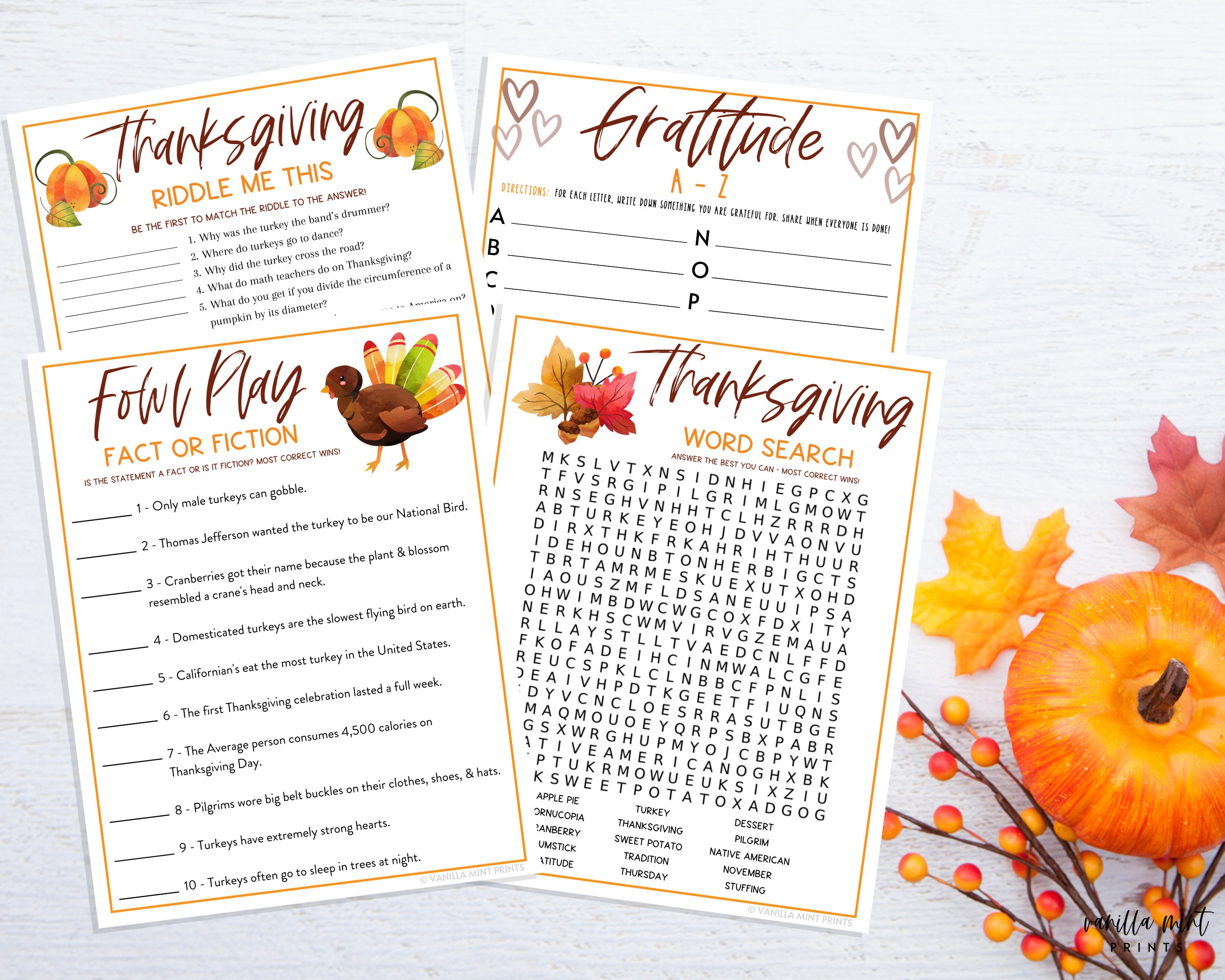Thanksgiving Game BUNDLE Volume 1 10 Thanksgiving Printable | Etsy