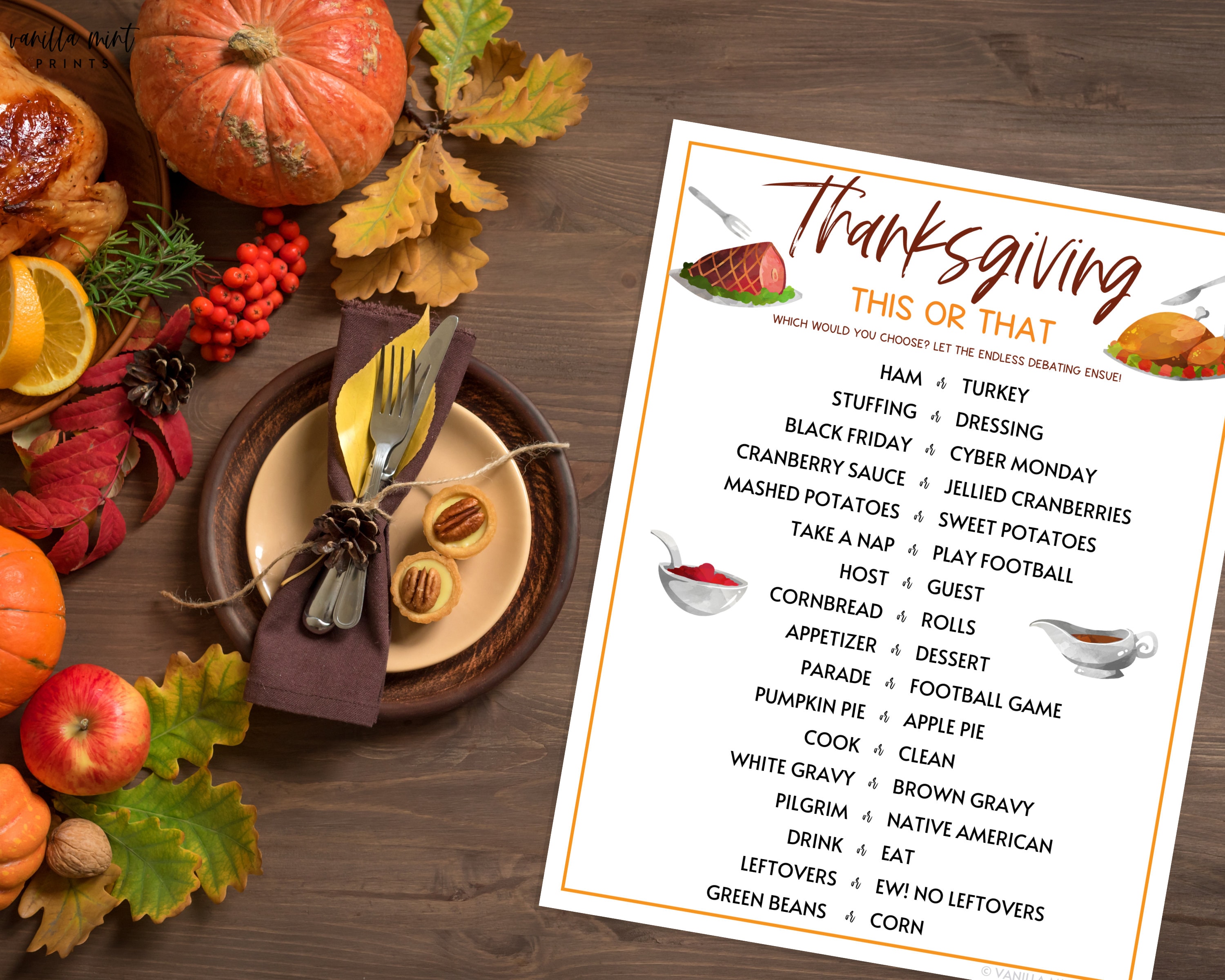 Thanksgiving This or That Game Would You Rather Game - Etsy