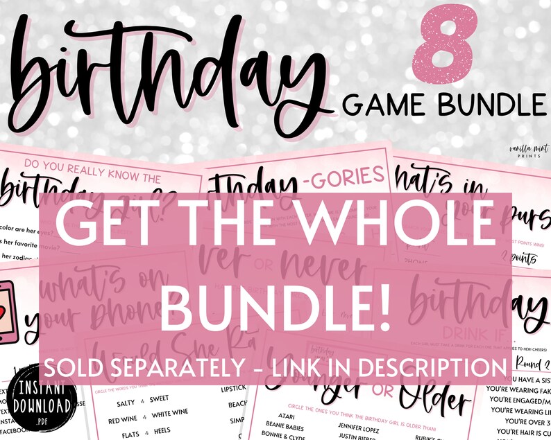 PINK Adult Birthday Party Games Younger or Older Birthday | Etsy