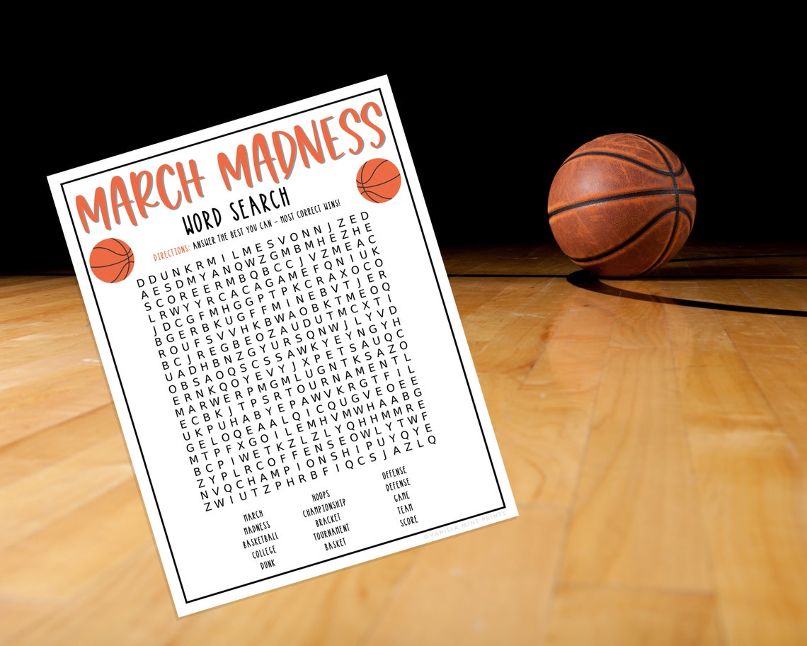March Madness Word Search Game Printable March Madness Party | Etsy
