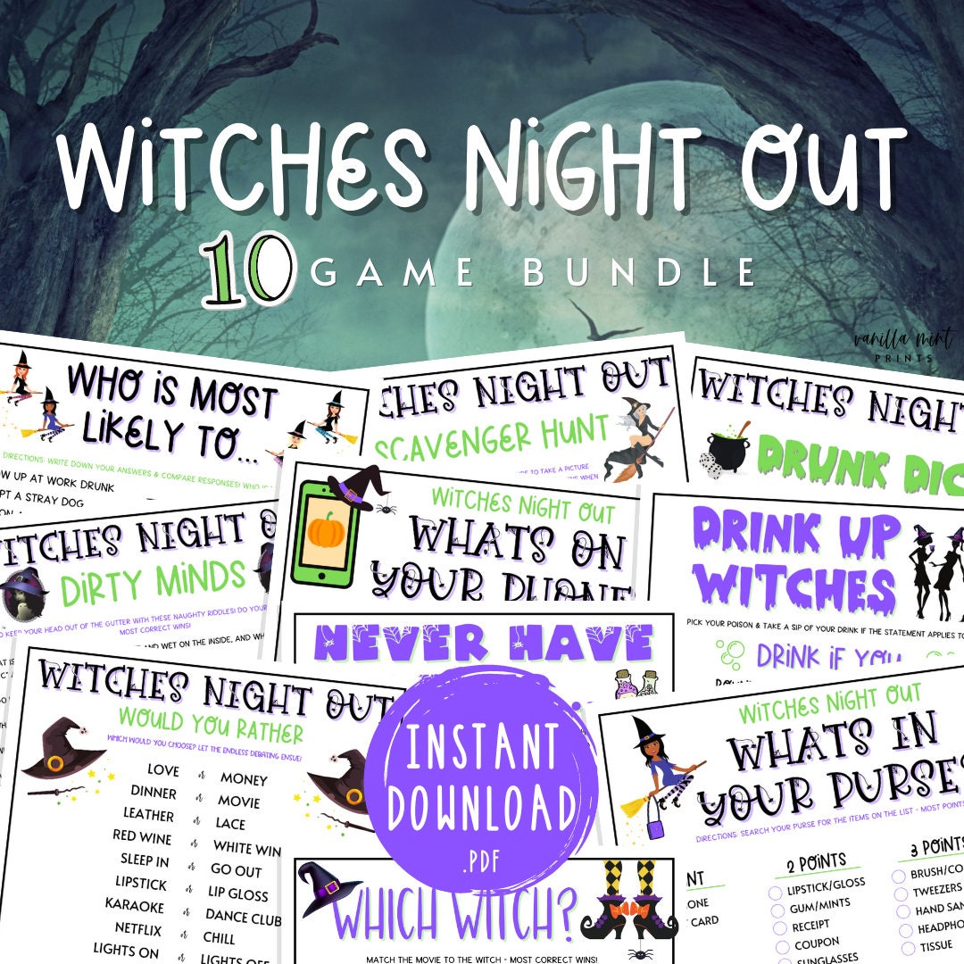 Witches Night Out 10 Game BUNDLE | Fun Halloween Party Games | Witch ...