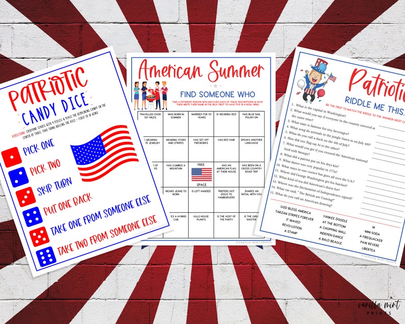 Fourth of July 5 Party Games KIDS BUNDLE 4th of July - Etsy