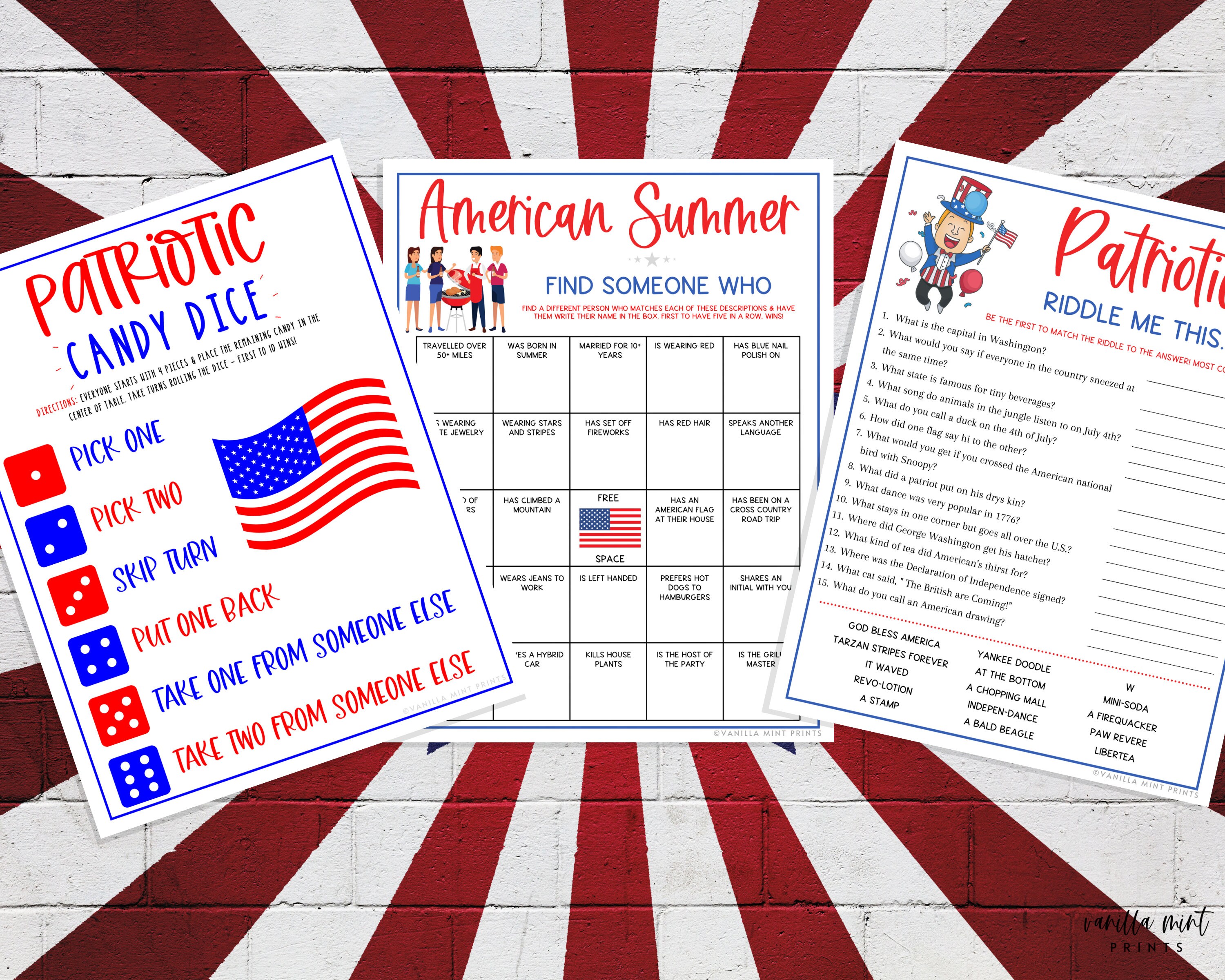 Fourth of July 5 Party Games KIDS BUNDLE 4th of July - Etsy