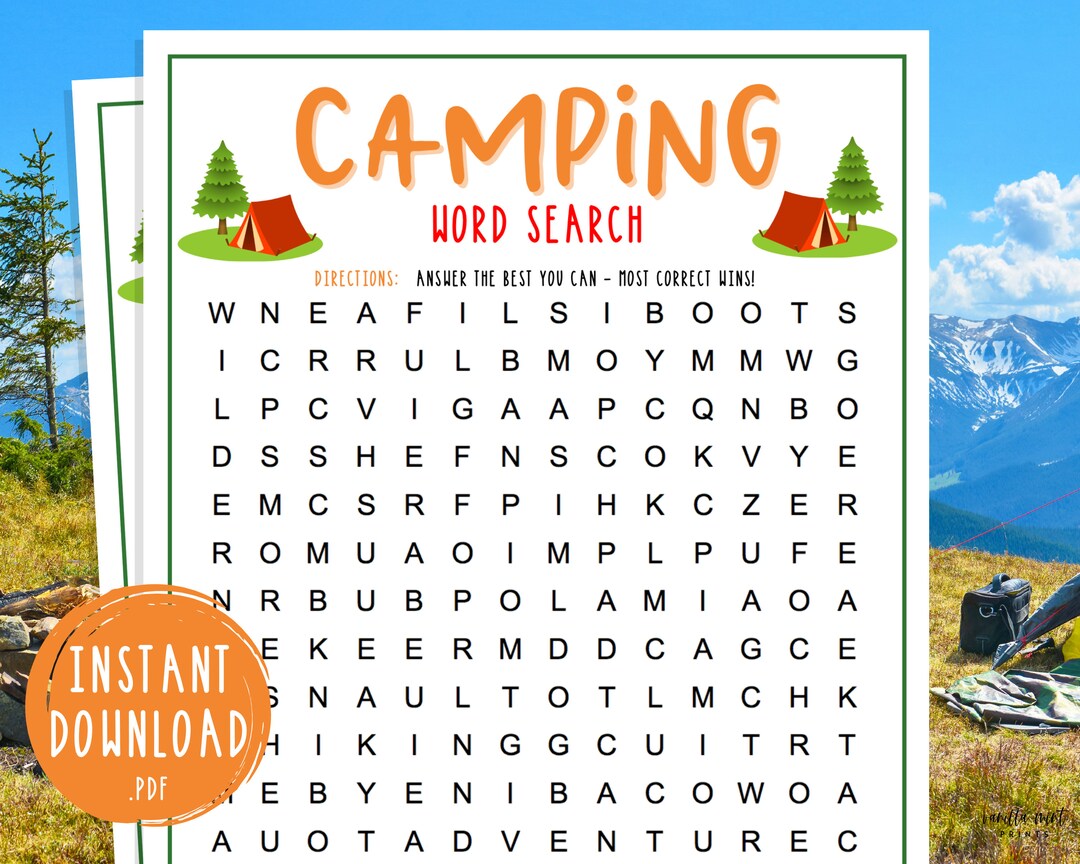 Camping Word Search | Printable Campground Games | Party Games ...