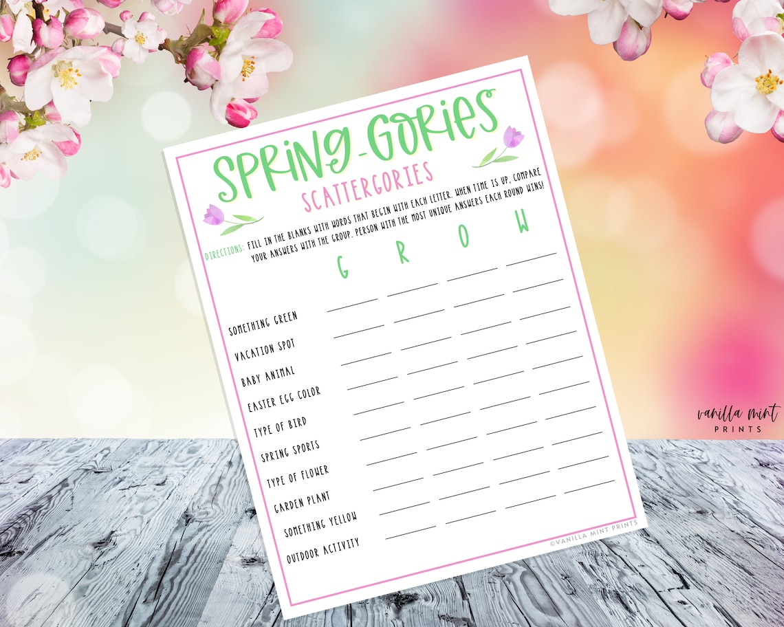 Spring Scattergories Spring-Gories Printable Springtime | Etsy