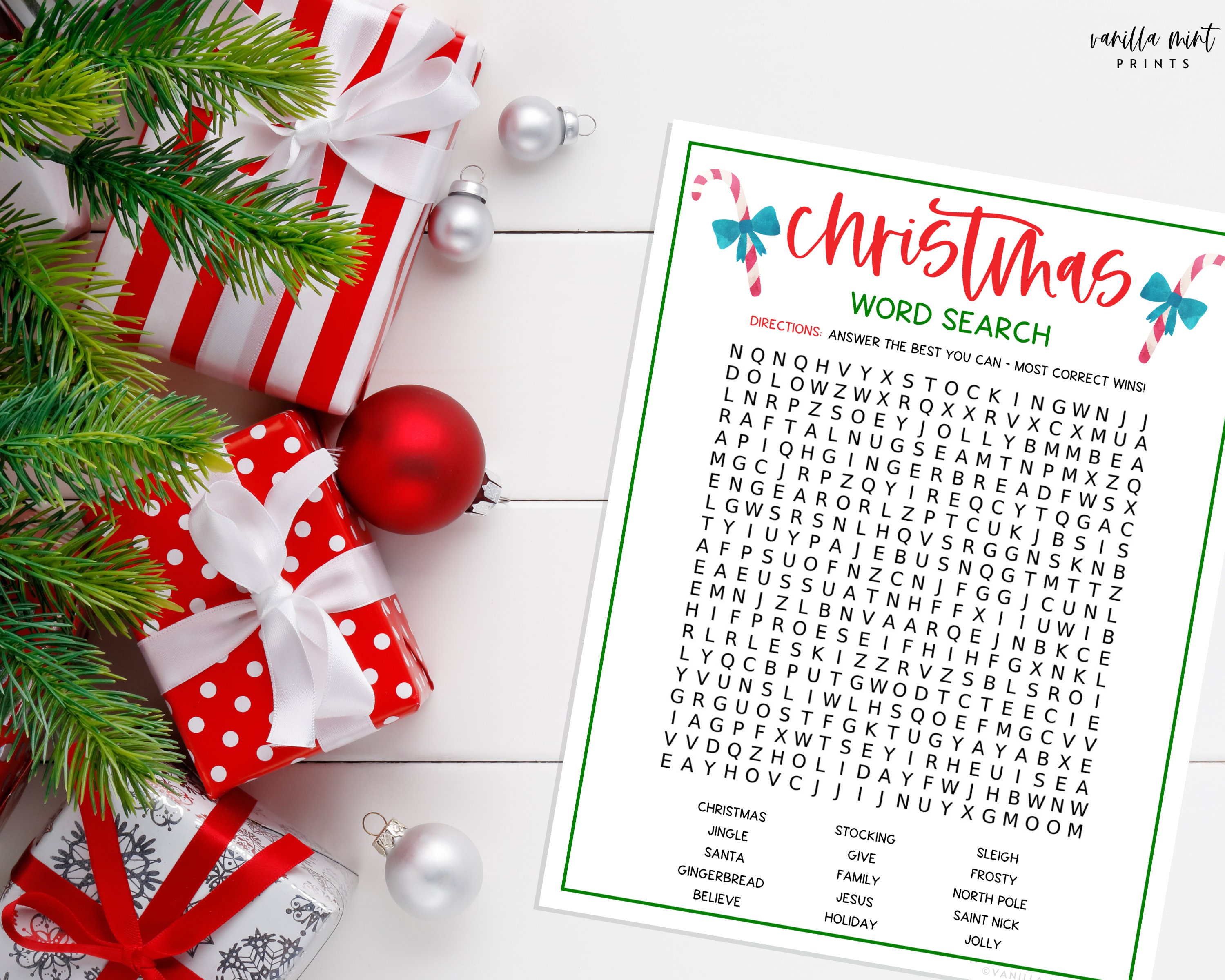 Christmas Word Search Game Christmas Printable Games Fun - Etsy