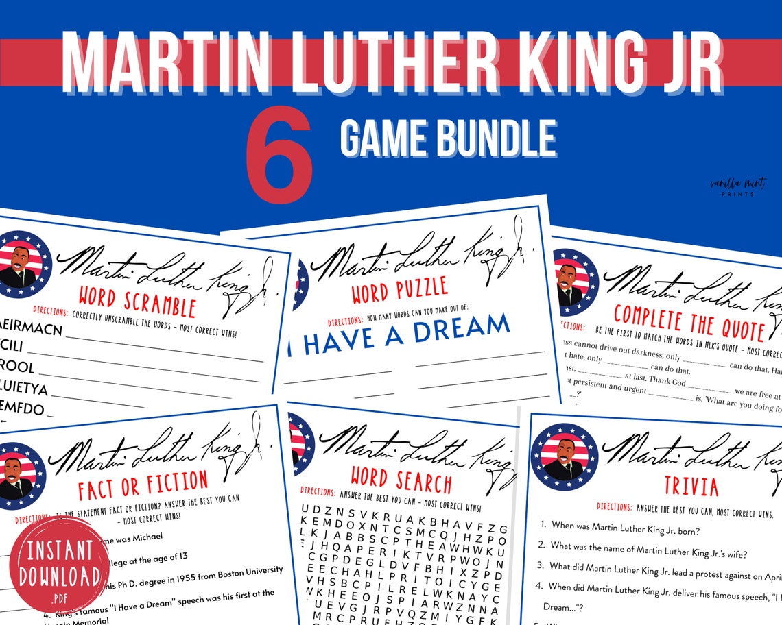 Martin Luther King Jr Day 6 Game Bundle MLK Jr Day Printable - Etsy