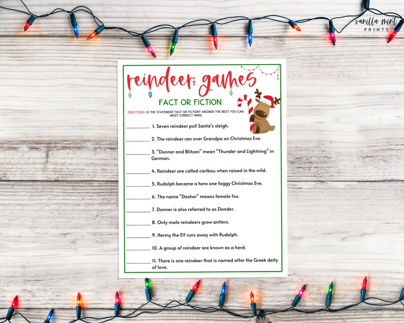 Reindeer Games Trivia Game Fact or Fiction True or False | Etsy