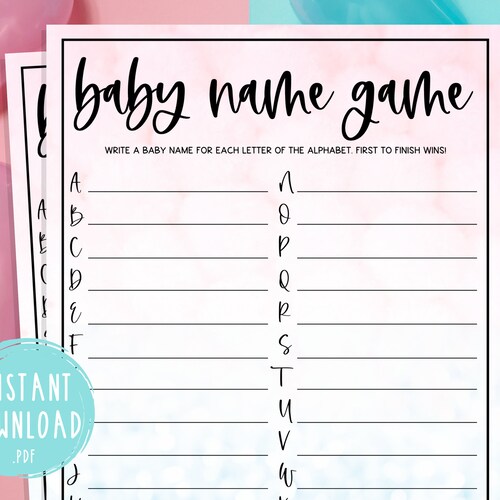 Baby Name Game A-Z Gender Reveal Party Games Baby Shower | Etsy