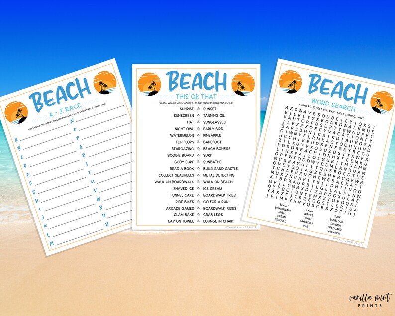 Beach 10 Game BUNDLE Ten Printable Summertime Games Fun - Etsy
