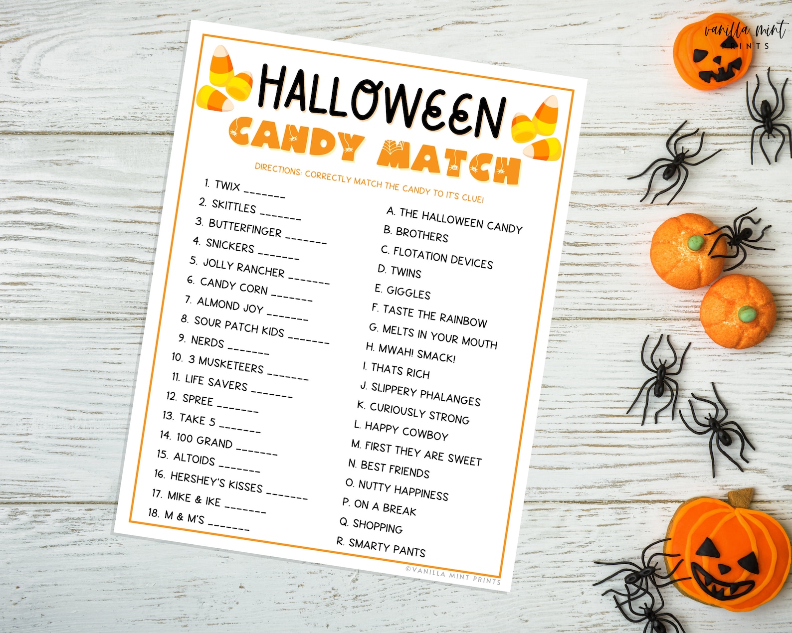 Halloween Candy Match Party Game Halloween Games for Kids & - Etsy