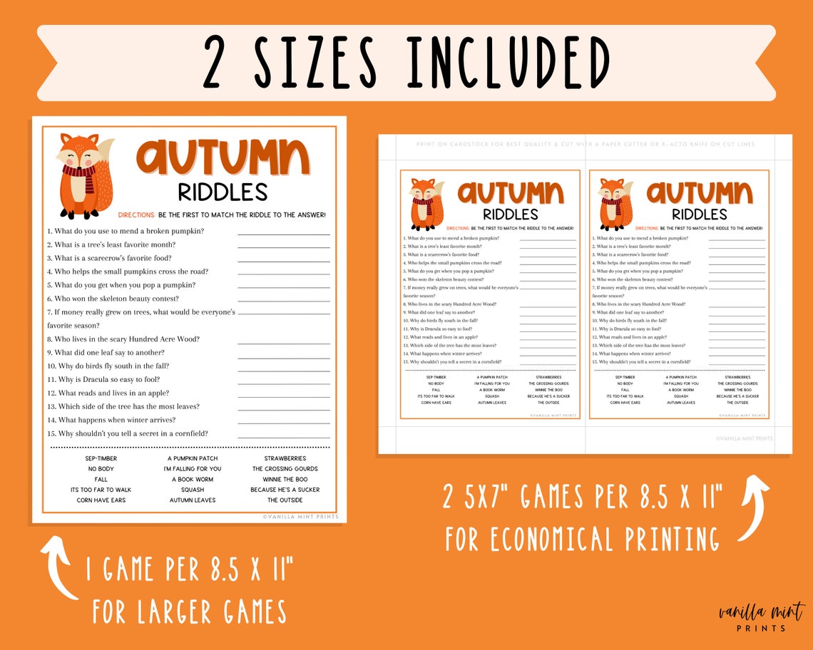 Fall Riddles Game Printable Autumn Games Fall Time - Etsy