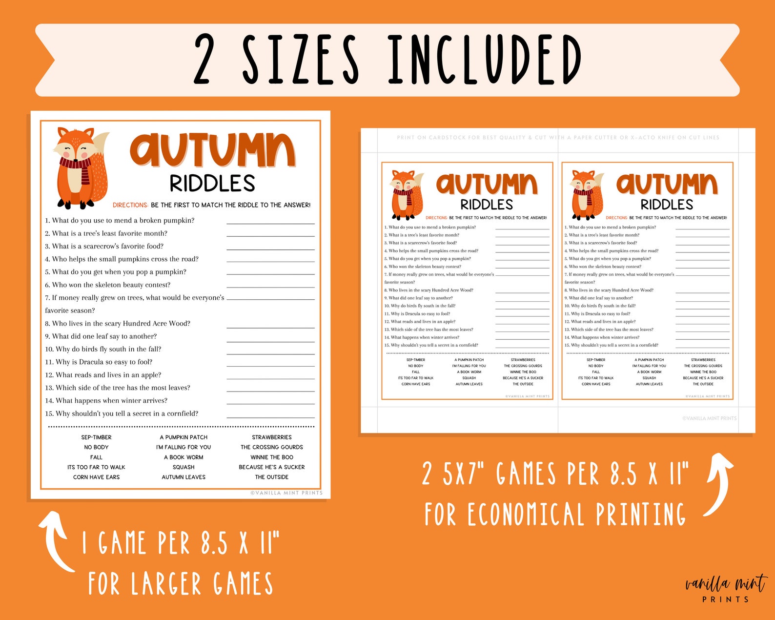 Fall Riddles Game Printable Autumn Games Fall Time - Etsy