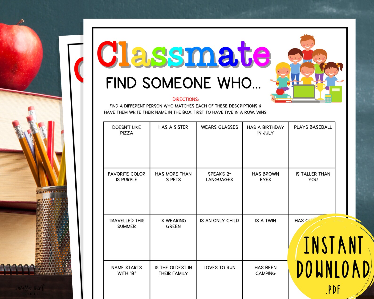 Back to School Game Classmate Find Someone Who Bingo - Etsy